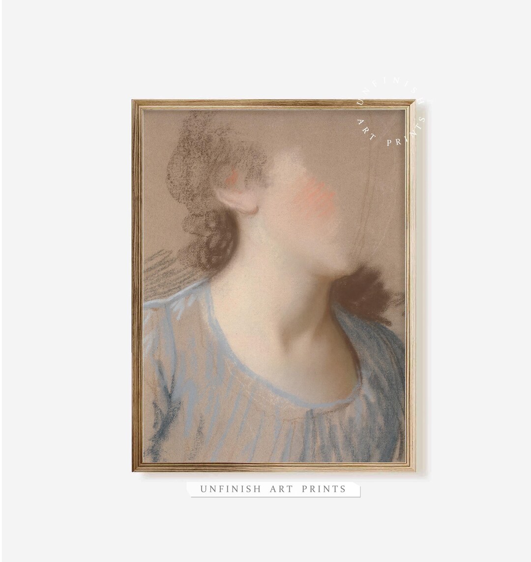 Woman Portrait Sketch Print | Vintage Muted Color | Neutral Bathroom ...