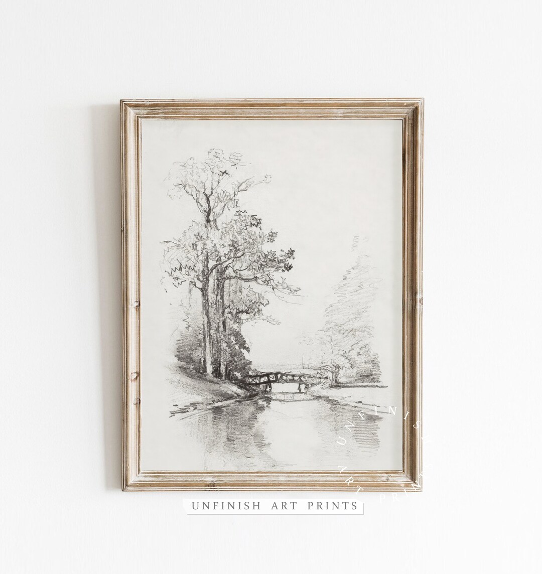 Vintage Landscape Sketch | Vintage Etching | Line Drawing | Digital ...
