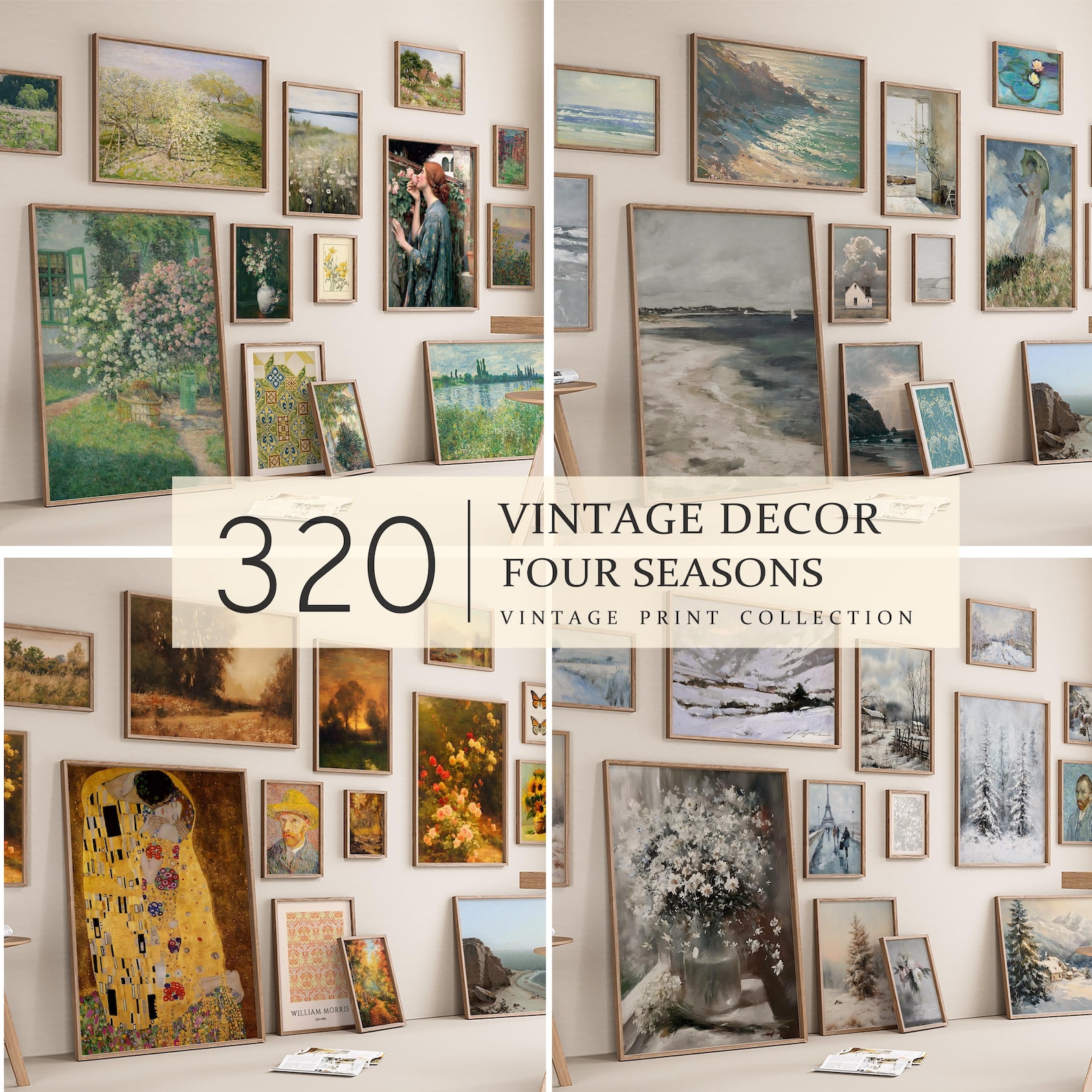 320 Vintage Gallery Wall Set, Four Seasons, MEGA BUNDLE Wall Print Set ...