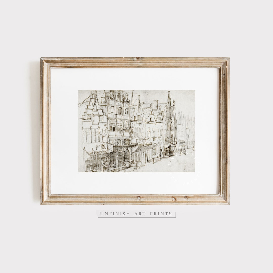 Vintage Rough Sketch Architecture Cityscape | Line Art Antique Drawing ...