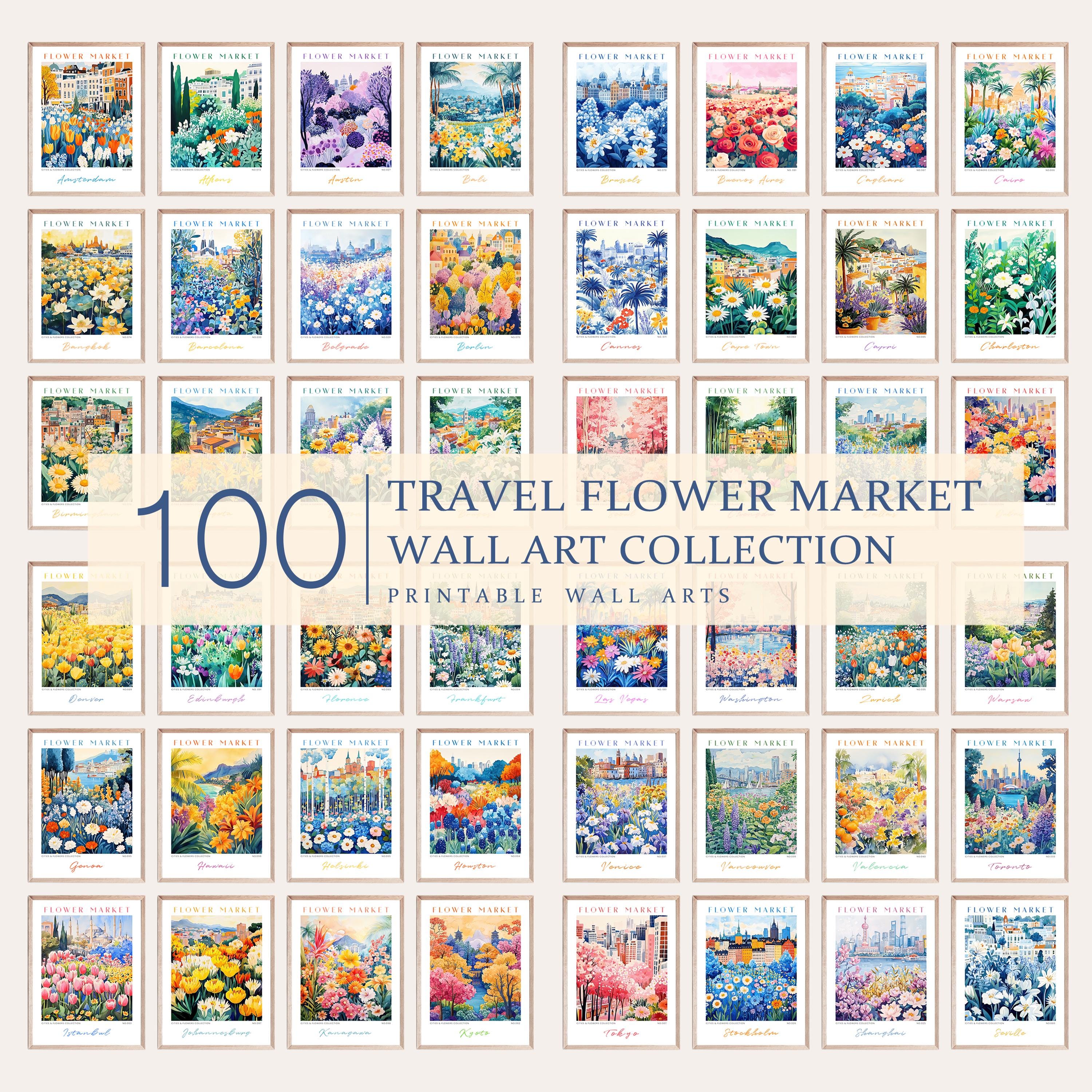 Set of 100 Travel Flower Market Wall Art Prints | Botanical Travel ...