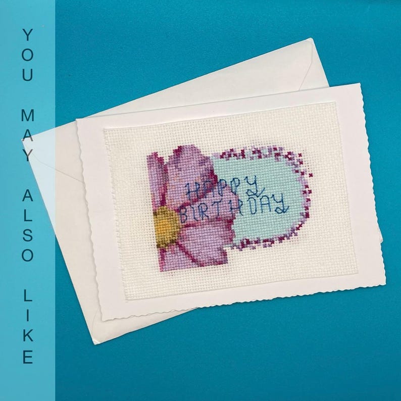 Small Happy Birthday Cross Stitch Celebration Card - Gift Tag, Mini ...