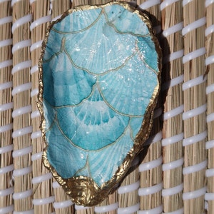 Blue Oyster Shell Trinket Dish With 18KT. GOLD Leaf Edges, Shell ...