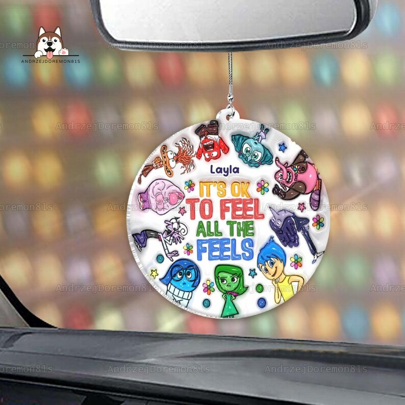 Custom Name Inside Out 2 Car Ornament, Inside Out Characters Car Hanger ...