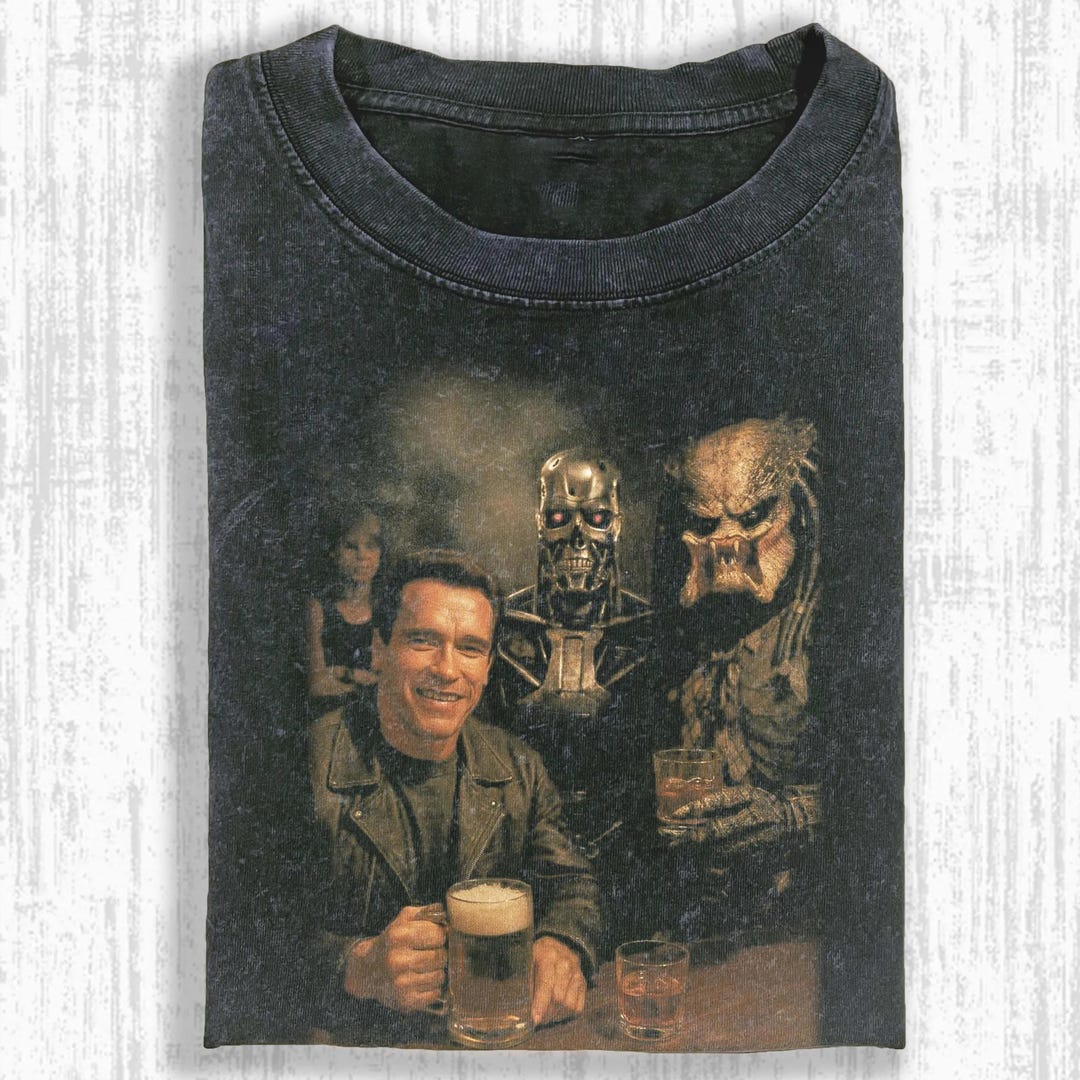 Arnold With Alien & Robot Comfort Colors Shirt, Movie Meme Wash Shirt ...