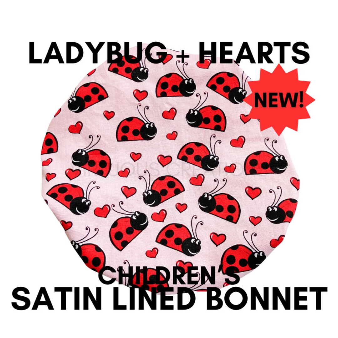Childrens Satin Lined Bonnet Ladybugs Hearts Elastic Band for Kids ...
