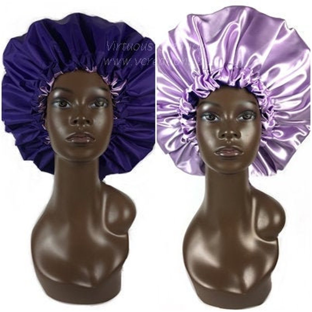 Extra Large Shower Cap, Satin Lined Bath Bonnet, Purple and Lavender ...