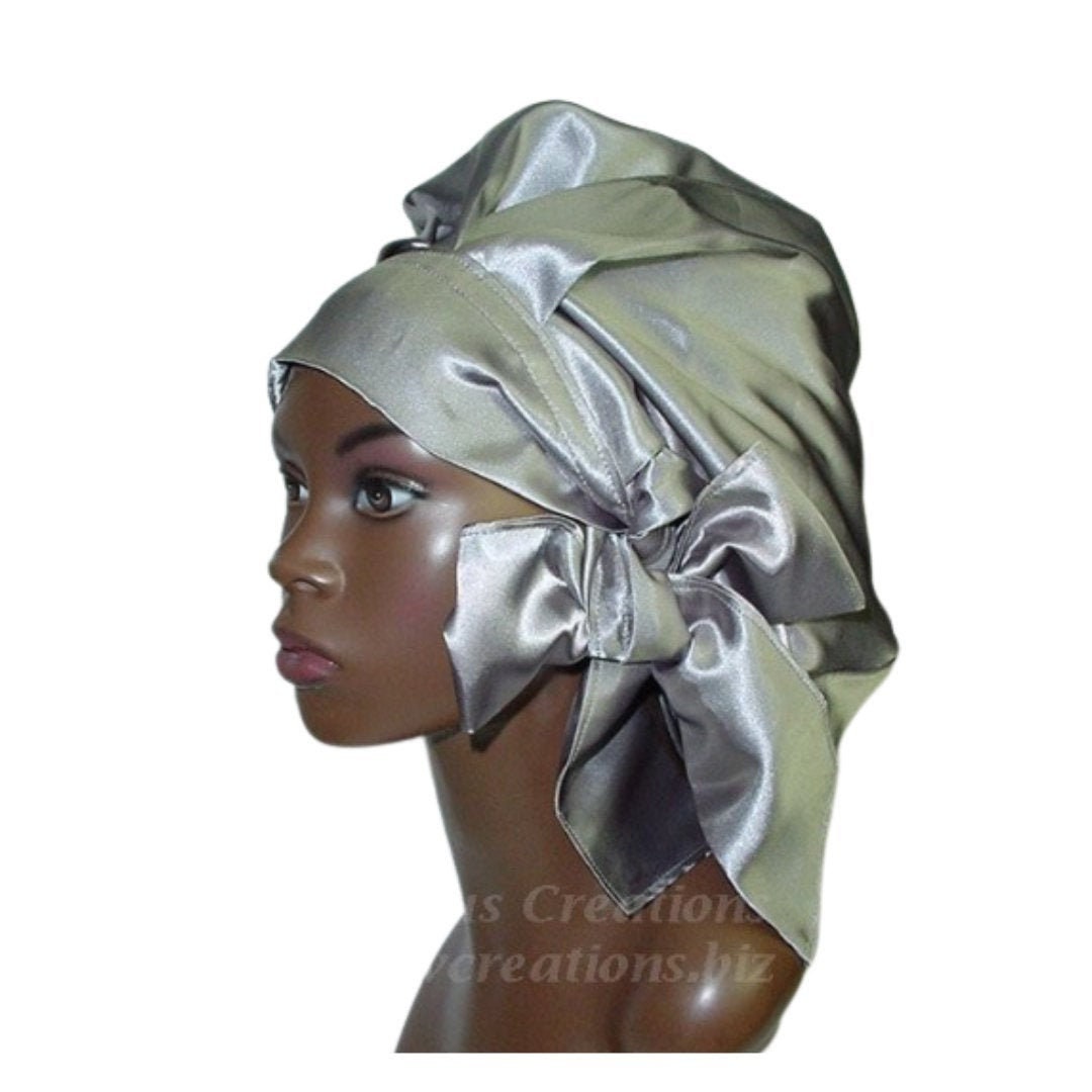 Satin Braid Locs Sleep Bonnet Cap, Single Layered, Headwrap, Silver ...