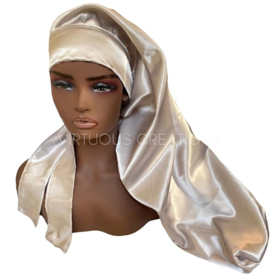 Silver Gray Extra Long Satin Bonnet Sleep Cap Single Layer With Long ...