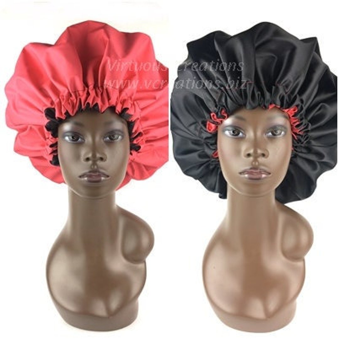 Extra Large Satin Lined Shower Cap Waterproof , Jumbo, Xlg, Reversible ...
