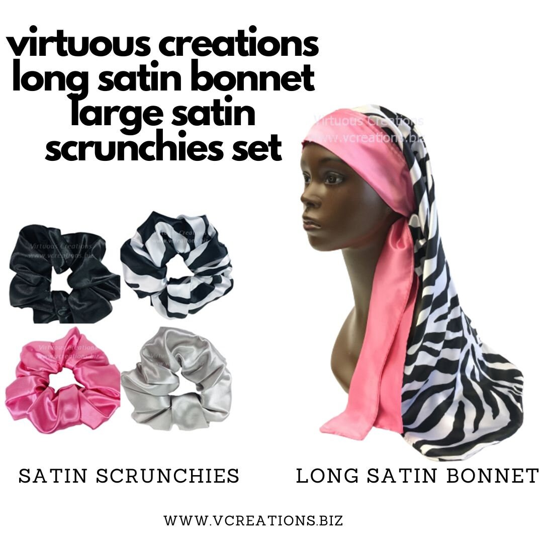 Long Braid Locs Satin Bonnet and Large Scrunchie Elastic Hair Ties Set ...