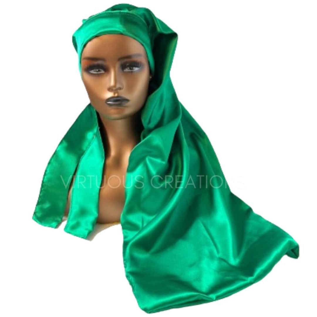 Emerald Green Extra Long Satin Loc Braid Bonnet Single Layered With ...