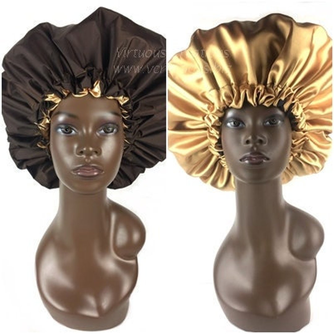 Extra Large Jumbo Shower Cap, Satin Lined Brown and Gold Bath Spa Cap ...