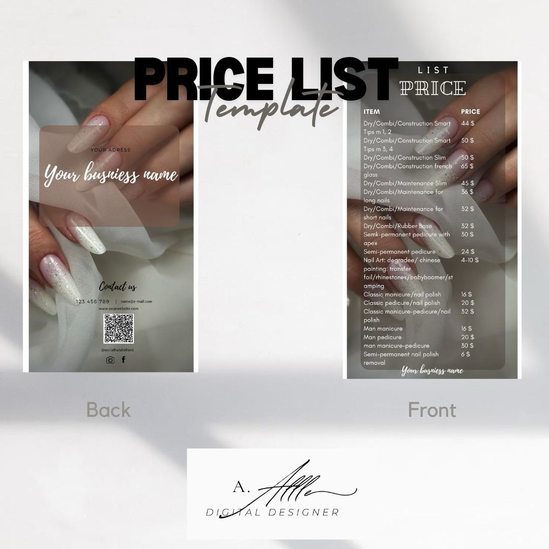 Template Price List - Etsy