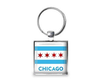 Color Chicago Skyline Glass Photo Keychain Handmade | Etsy