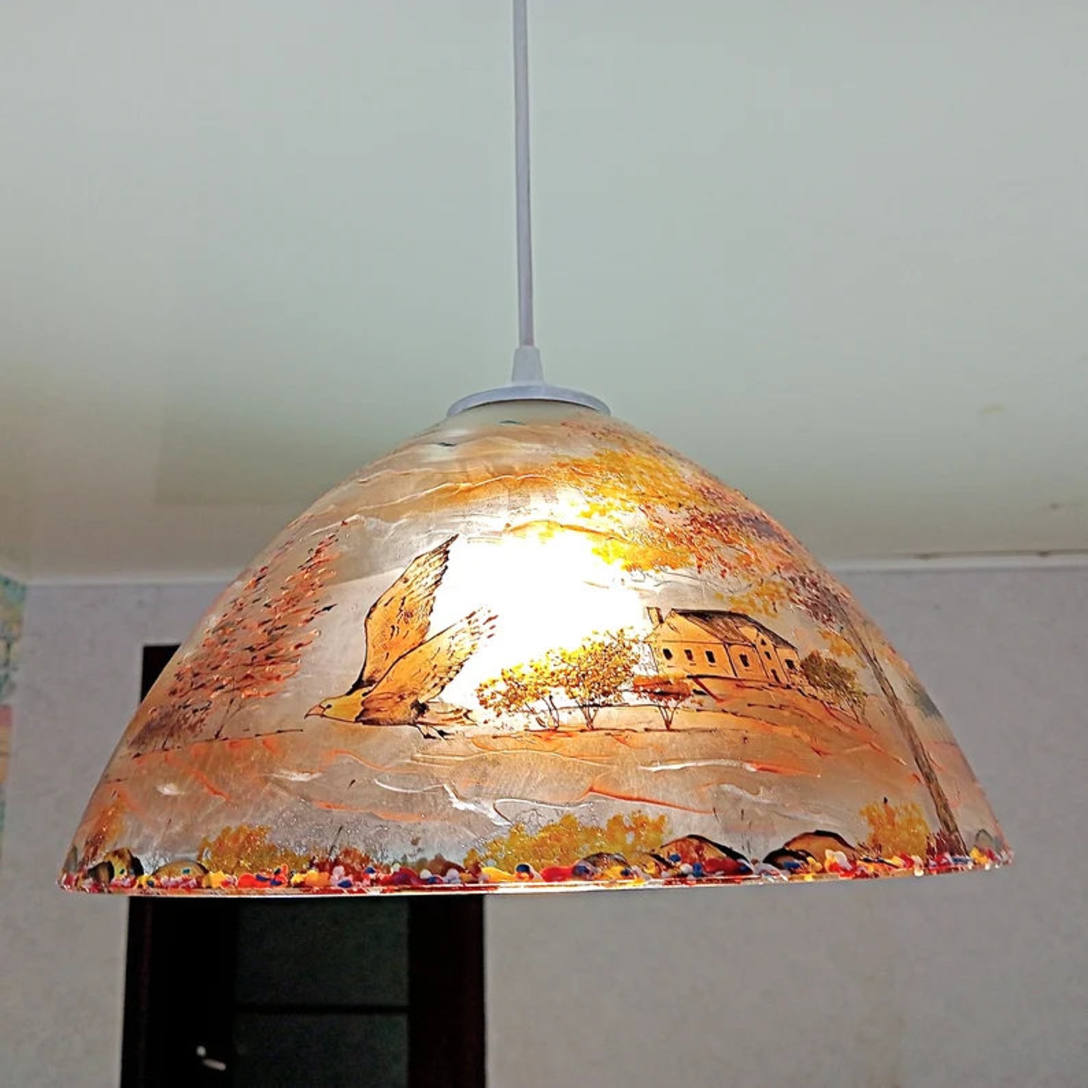 Pendant Light Hand Painted Glass Hanging Stained Glass Kitchen Light ...