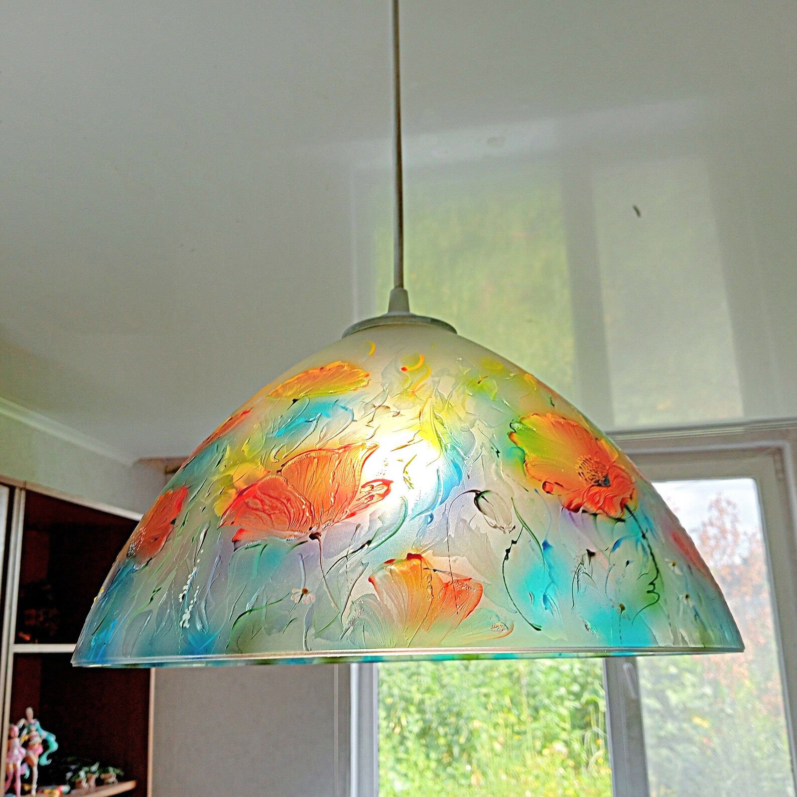 Pendant Light Hand Painted Glass Hanging Stained Glass Kitchen Light ...