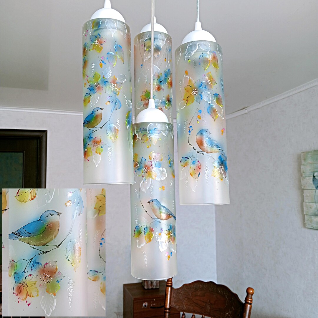 Hand-painted Stained Glass Chandelier: Coastal Sea Life Lighting - Etsy