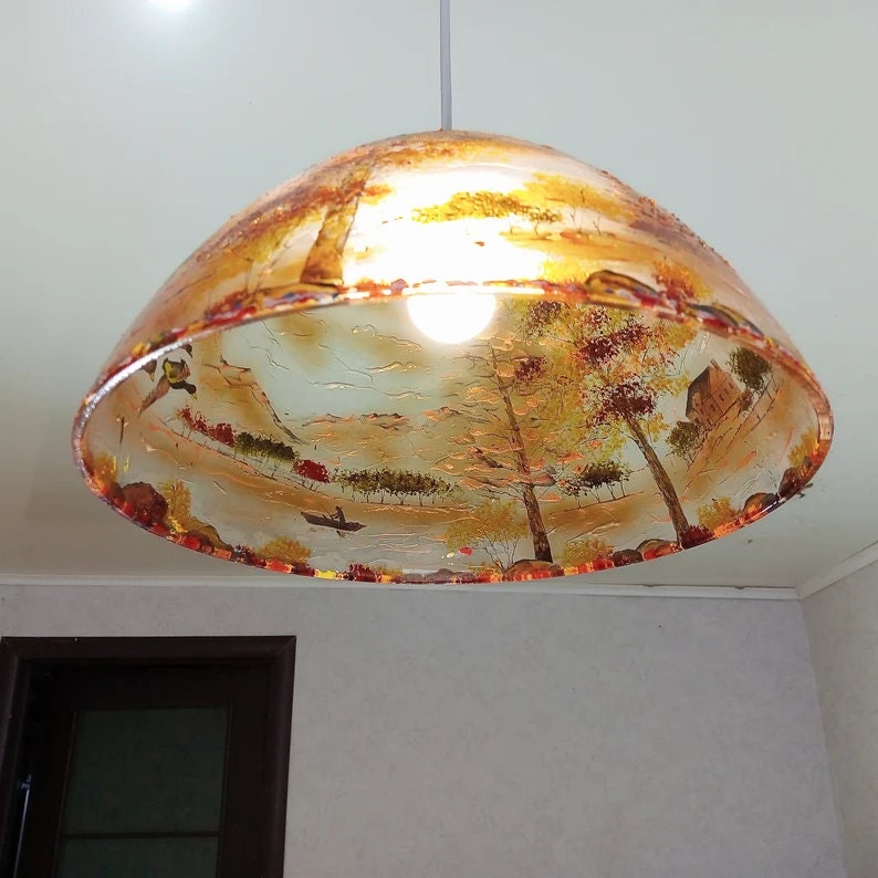 Pendant Light Hand Painted Glass Hanging Stained Glass Kitchen Light ...