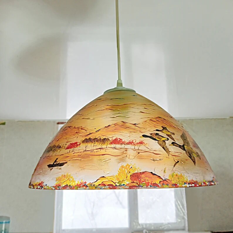 Pendant Light Hand Painted Glass Hanging Stained Glass Kitchen Light ...