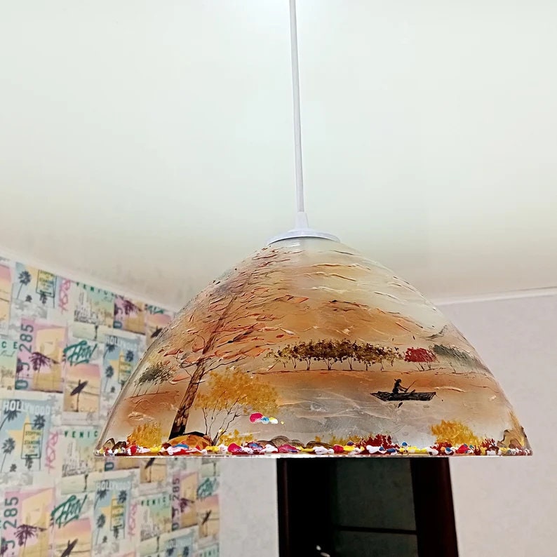 Pendant Light Hand Painted Glass Hanging Stained Glass Kitchen Light ...