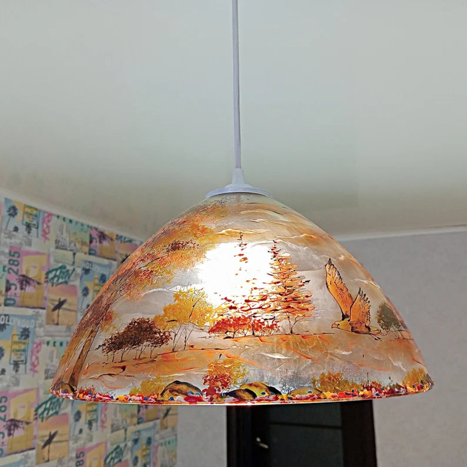 Pendant Light Hand Painted Glass Hanging Stained Glass Kitchen Light ...