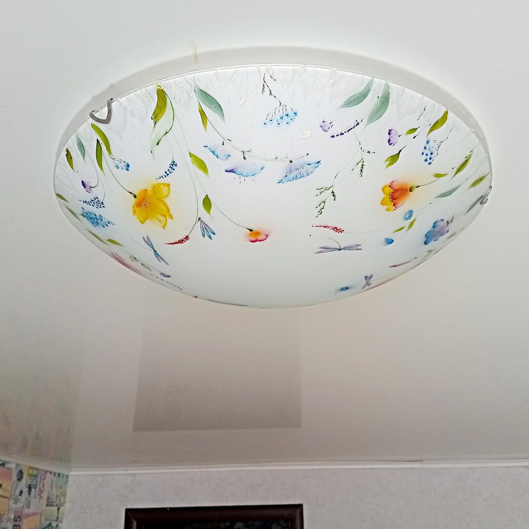 Ceiling Light Fixture Hand Painted Stained Glass Plafond Tropical ...