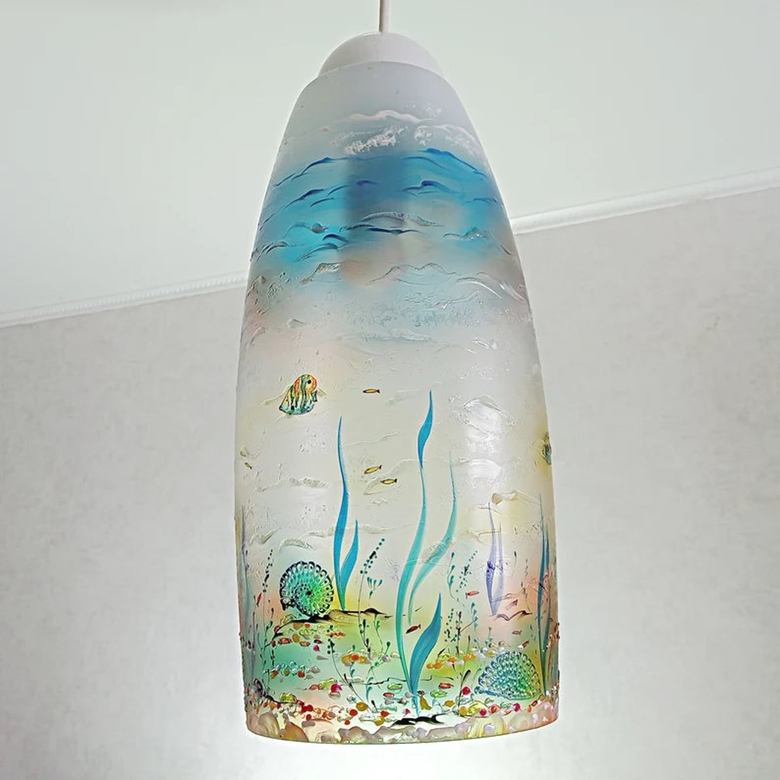 Pendant Light Fixture to Beach House Stained Glass Hand Painted Sea ...