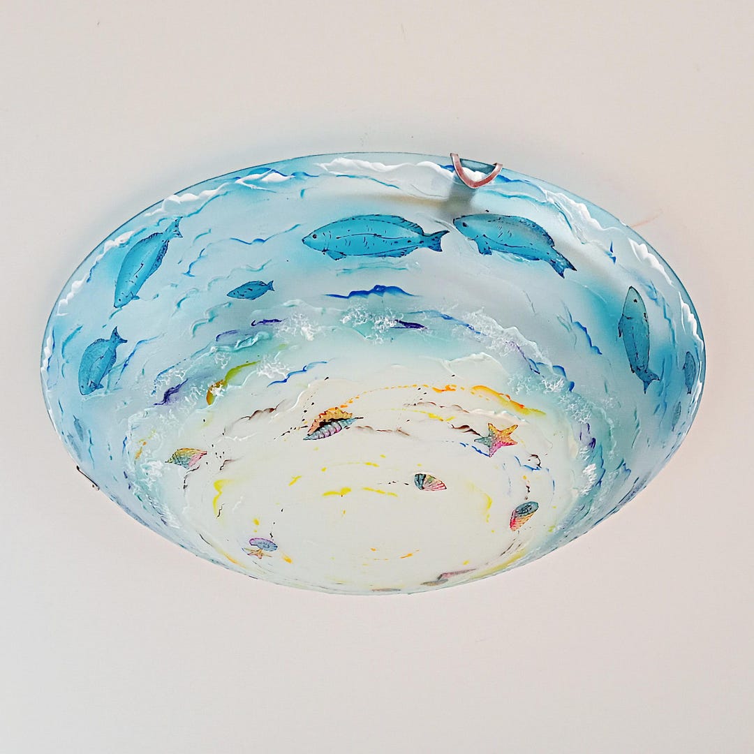 Ceiling Light Fixture Hand Painted Stained Glass Plafond Tropical ...