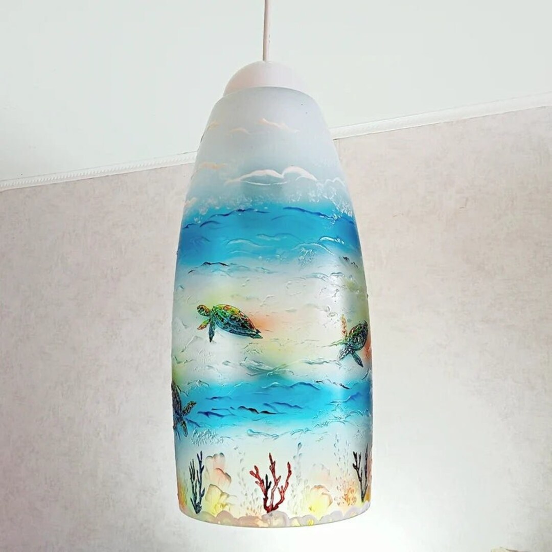 Pendant Light Fixture to Beach House Stained Glass Hand Painted Sea ...