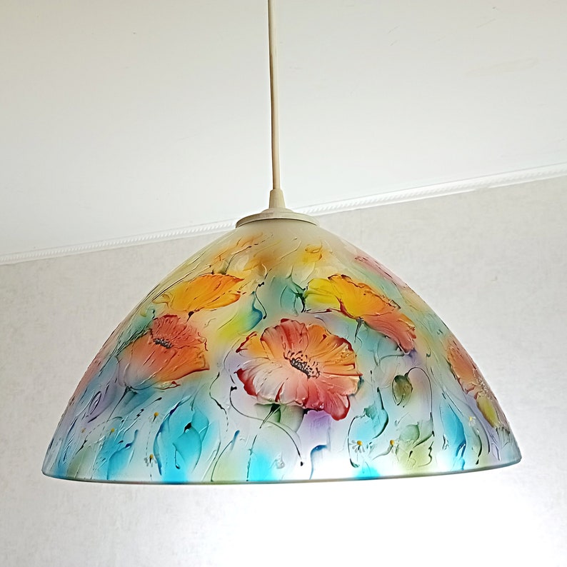 Pendant Light Hand Painted Glass Hanging Stained Glass Kitchen Light ...