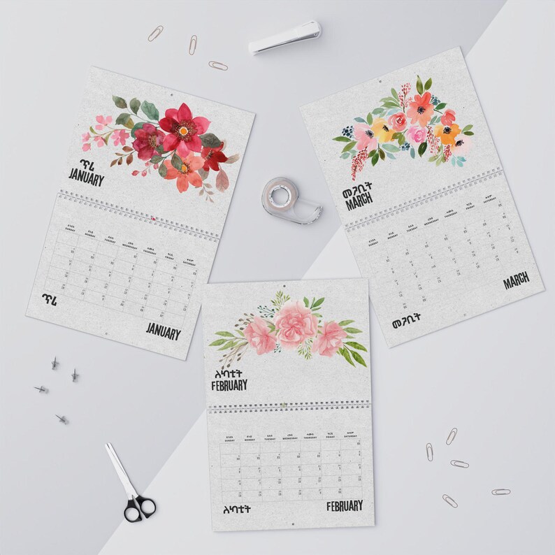 Ethiopian Eritrean Tigregna Wall Calendar, Geez Numbers, Flower Design ...