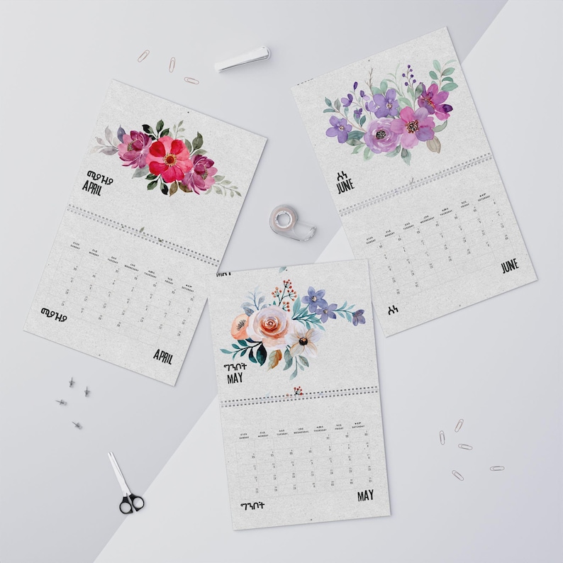Ethiopian Eritrean Tigregna Wall Calendar, Geez Numbers, Flower Design ...