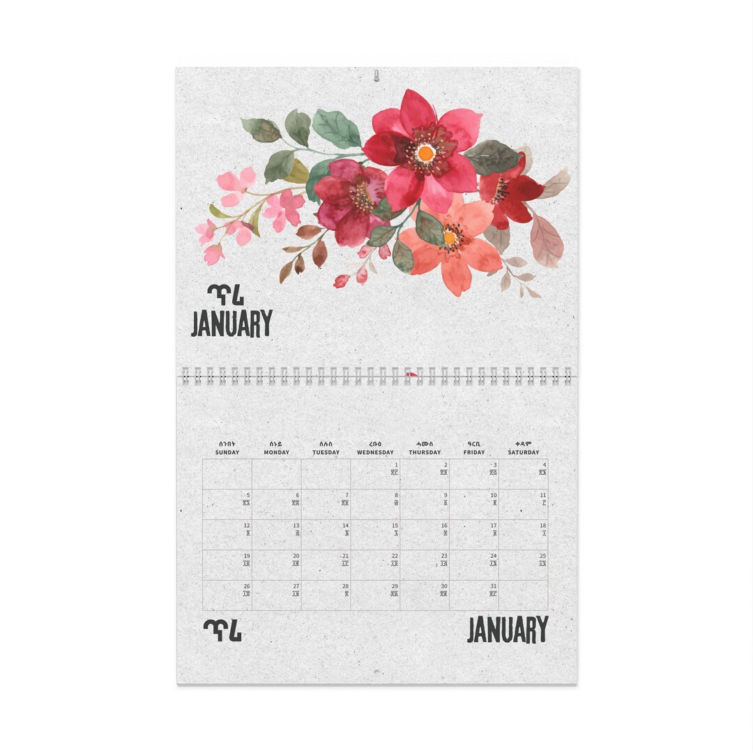 Ethiopian Eritrean Tigregna Wall Calendar, Geez Numbers, Flower Design ...