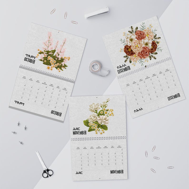 Ethiopian Eritrean Tigregna Wall Calendar, Geez Numbers, Flower Design ...