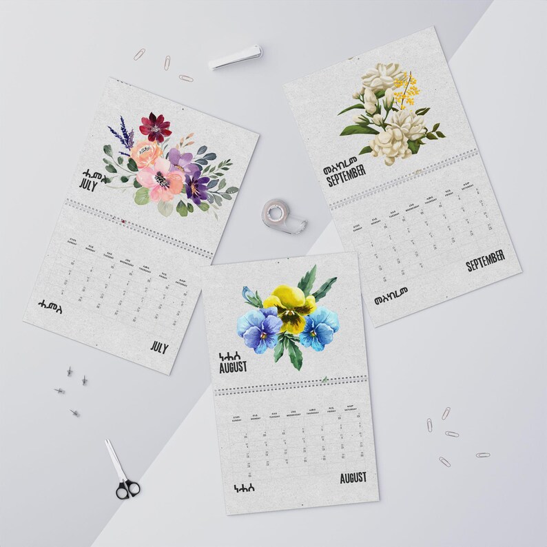 Ethiopian Eritrean Tigregna Wall Calendar, Geez Numbers, Flower Design ...