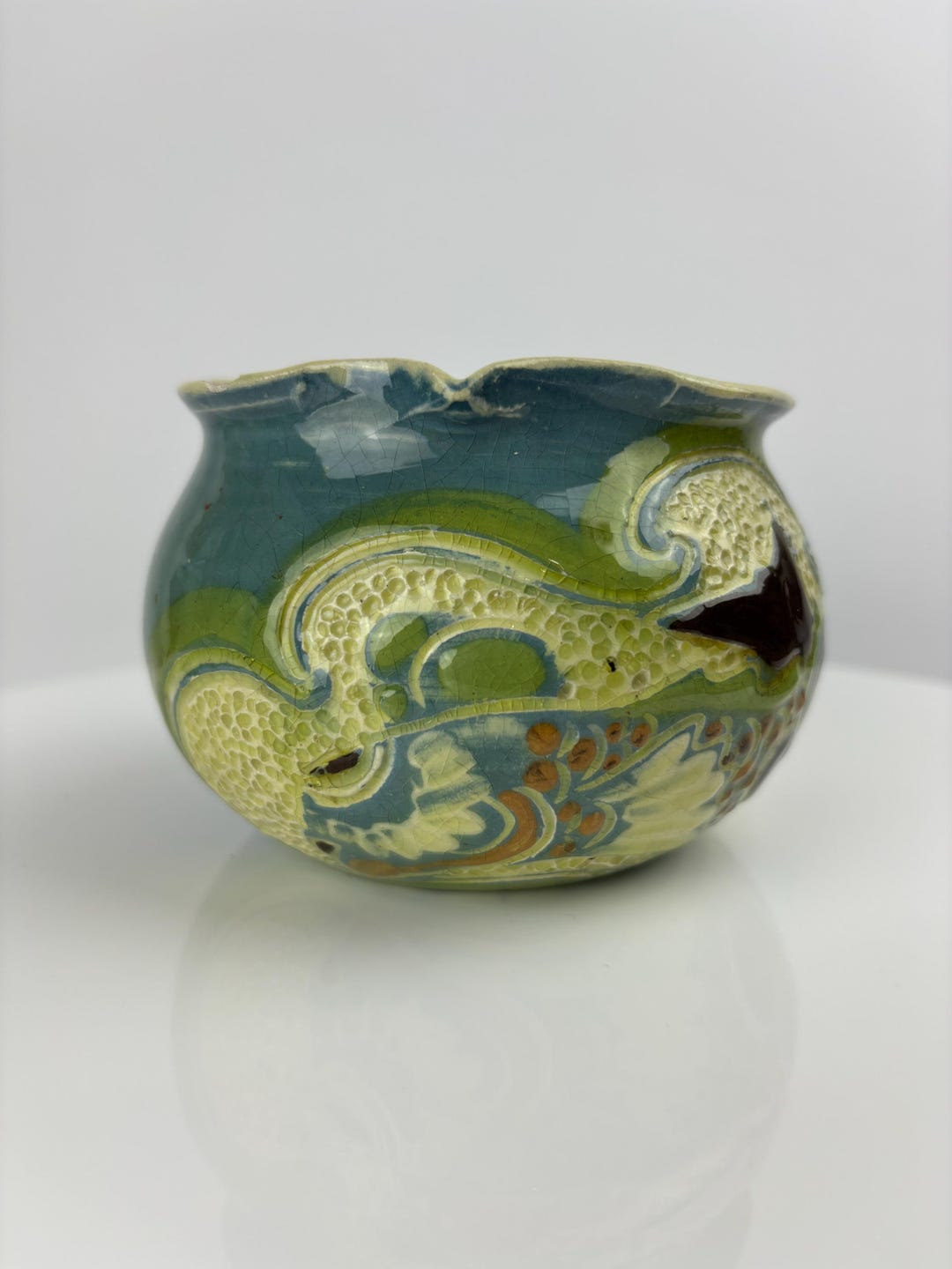 1899 CH Brannam of Barnstaple Small Art Nouveau Vase With Koi Carp ...