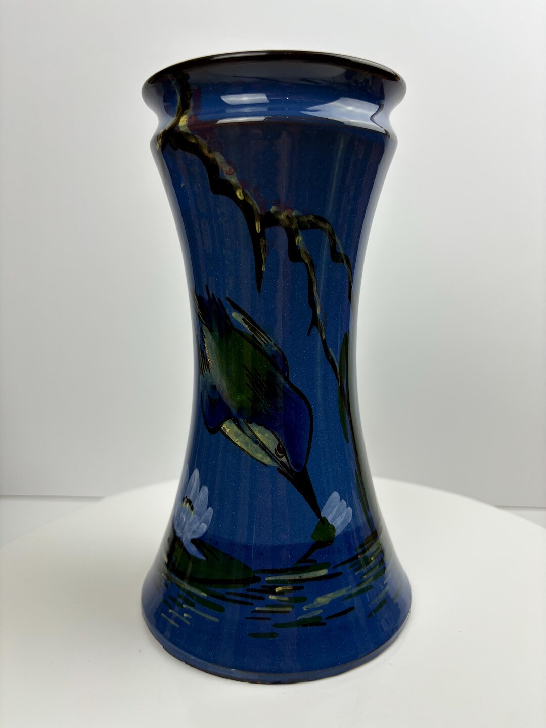 Watcombe Pottery Torquay ~ a Tall Convex 7.75” Blue Kingfisher Vase in ...