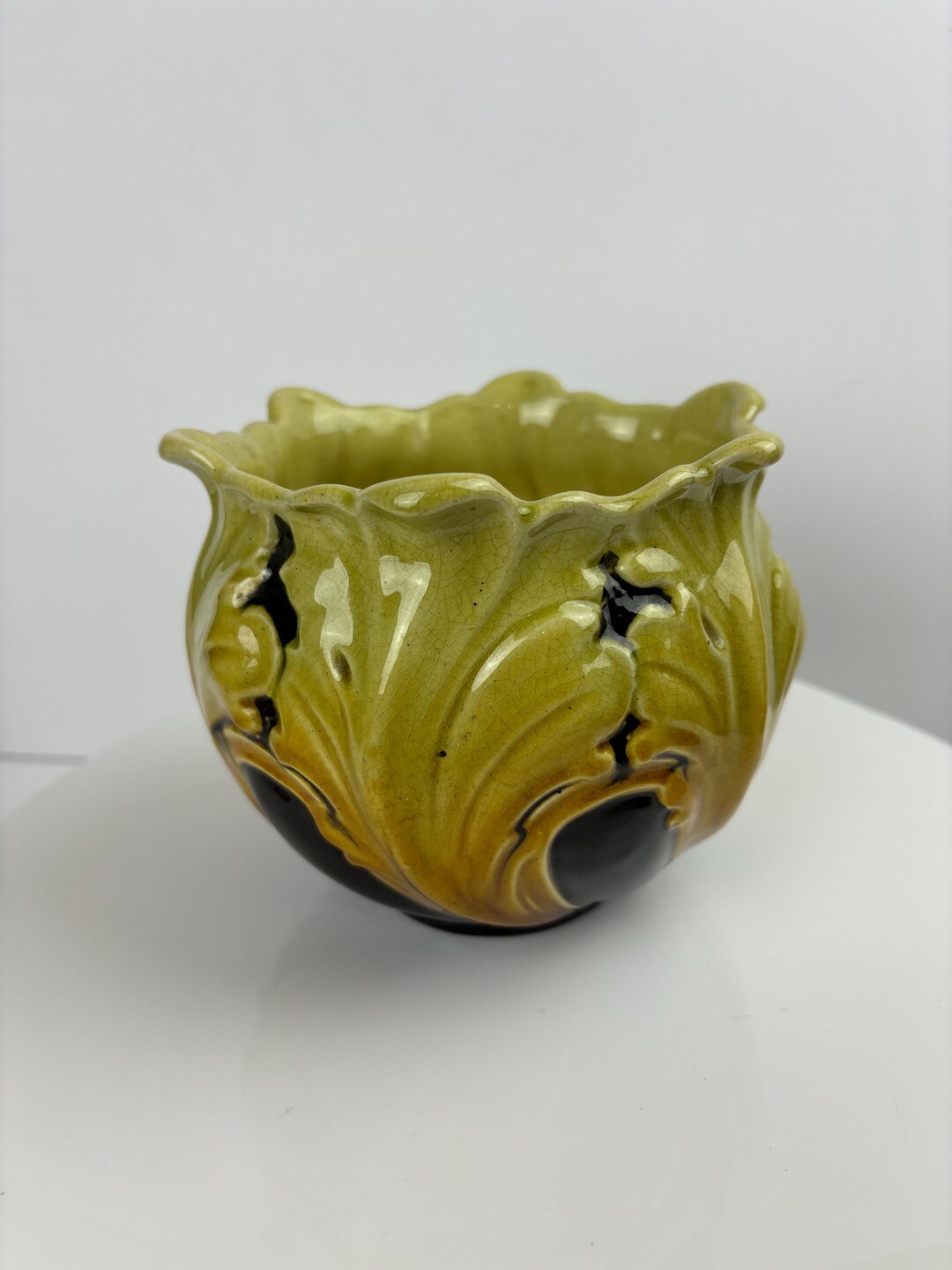 Antique Leeds Art Pottery Jardiniere With Decorative Leaf Design. - Etsy