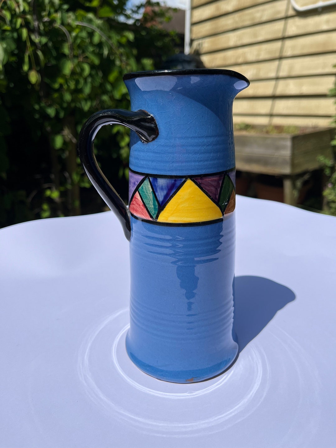 Watcombe Pottery Torquay ~ Tall 20cm Blue Jug With ‘jazz Pattern’. - Etsy