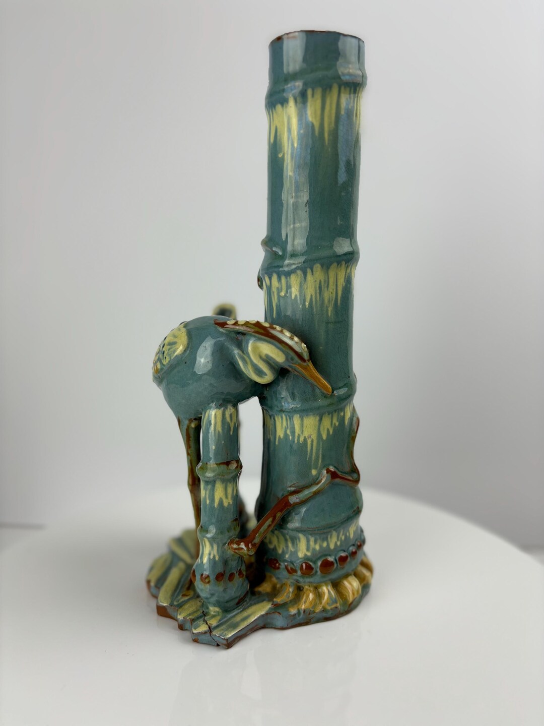 1895 CH Brannam of Barnstaple 9.5” Tall Stork Vase by Potter Frederick ...