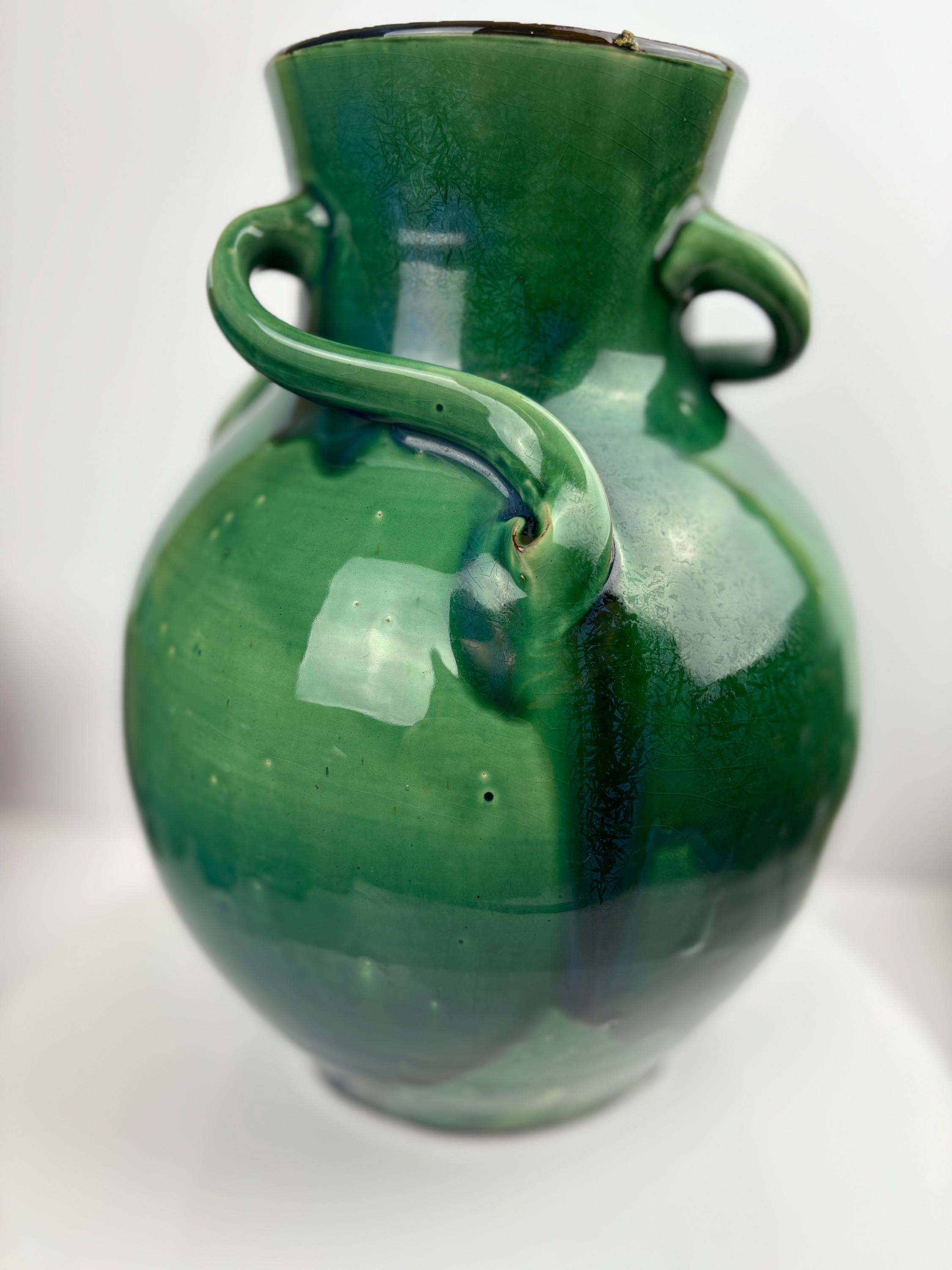 Antique Art Nouveau Large 10.25” Tall Green Vase From Lemon & Crute ...