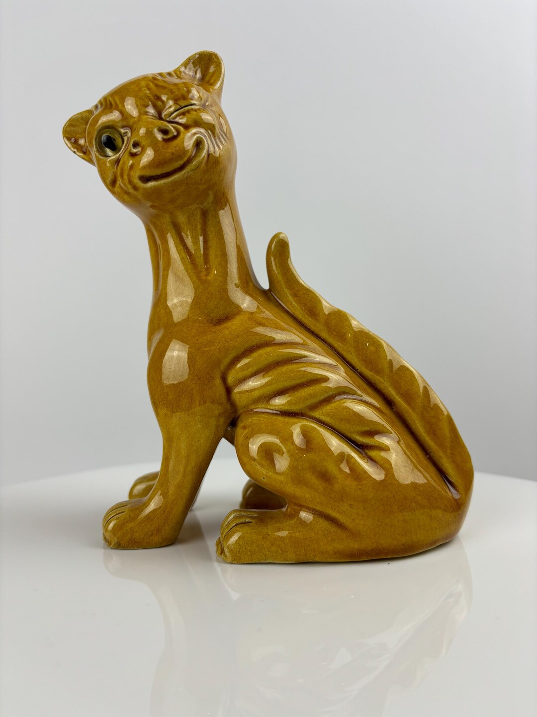 Aller Vale Grotesque ‘winking Cat’ Figure With Glass Eye in Yellow ...
