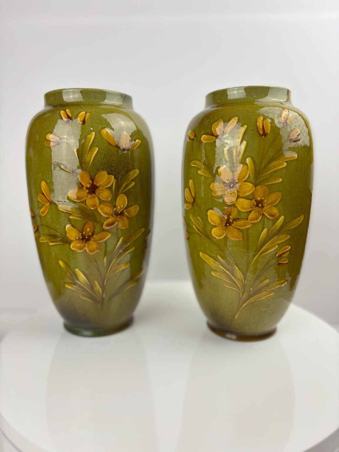 Antique Wardle & Co. Impasto Flower Vases: Hand-painted Victorian ...