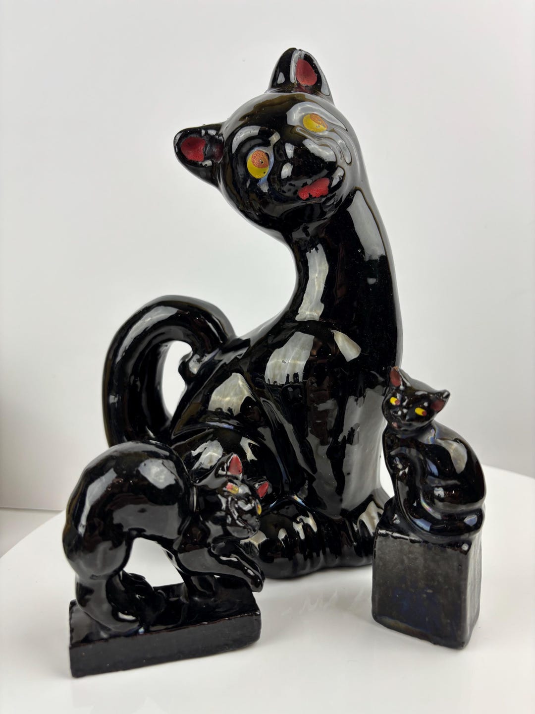 Antique Grotesque Red Ware Cats, Gloss Black Glaze, Victorian Decor ...