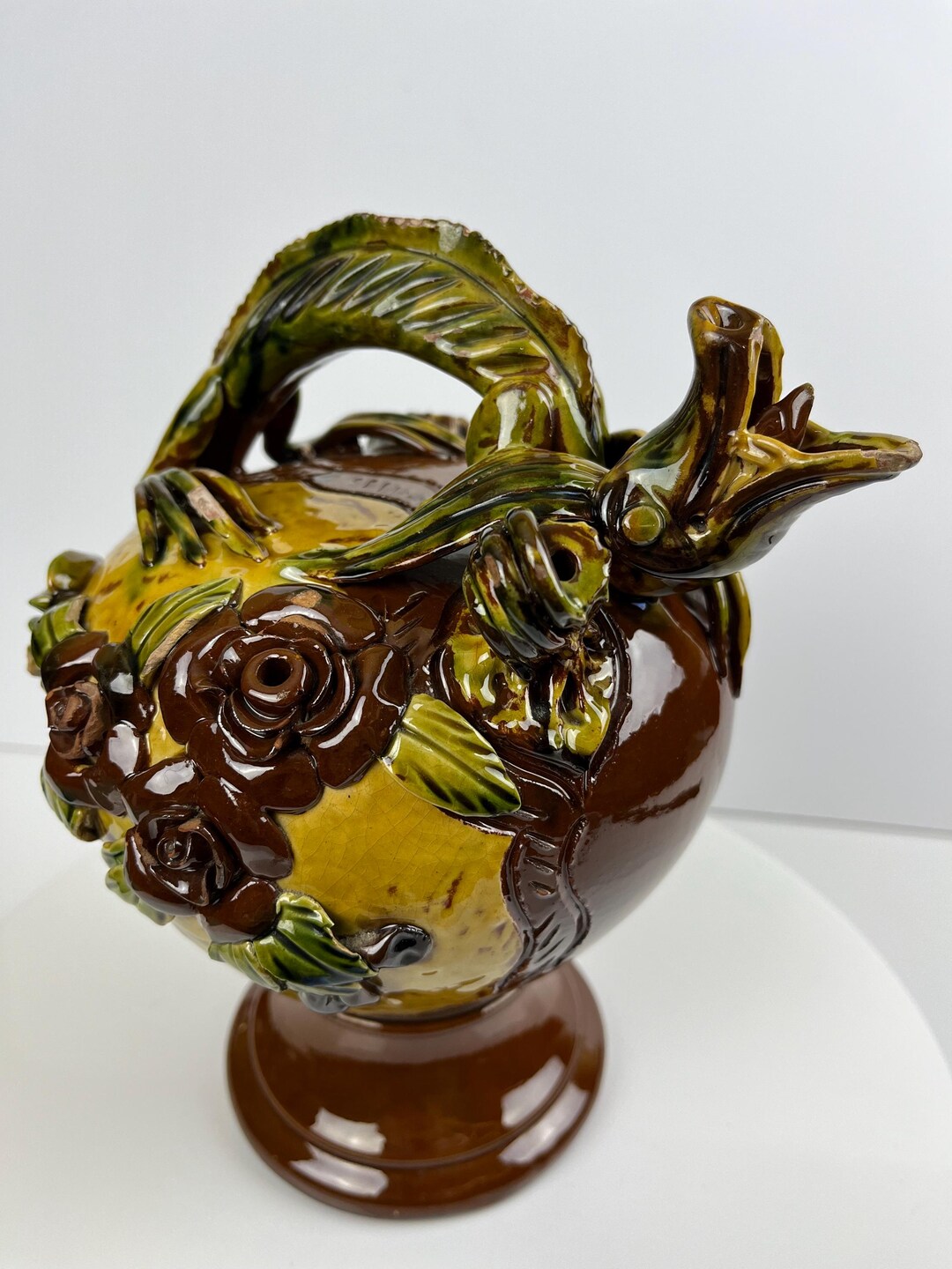 Majolica Grotesque Dragon or Lizard Handled Wine Flask. - Etsy