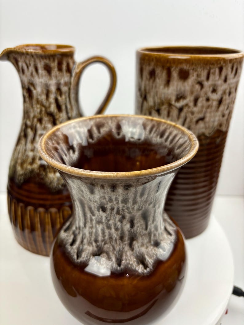 Three Large Honiton Pottery Vintage Honeycomb Glazed Pieces in ...