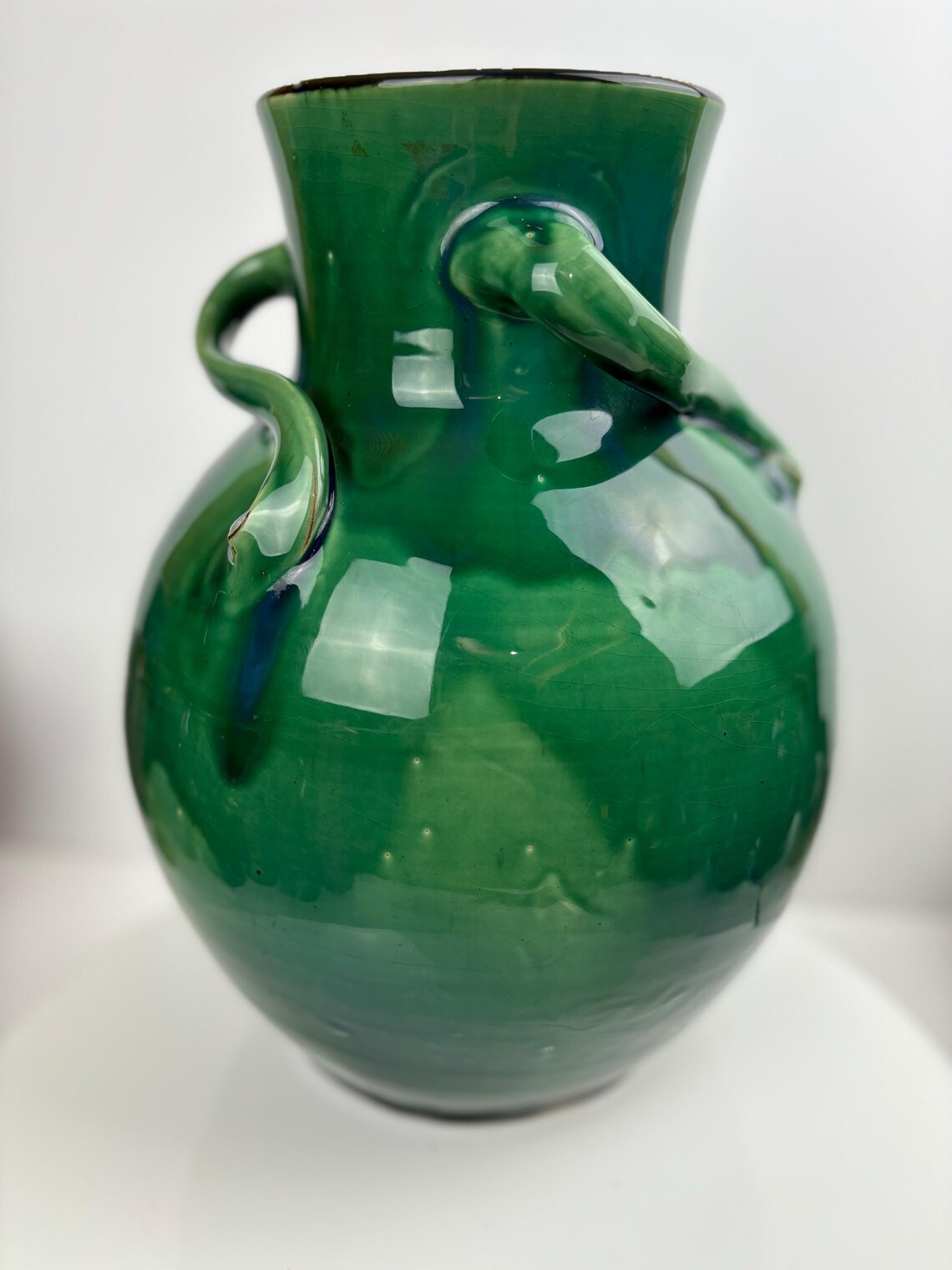 Antique Art Nouveau Large 10.25” Tall Green Vase From Lemon & Crute ...