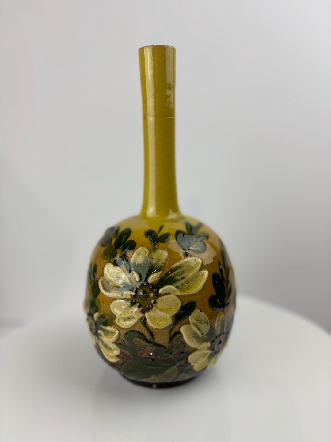 Exeter Art Pottery 9” Tall ‘barbotine Style’ Bulbous Onion Vase With ...
