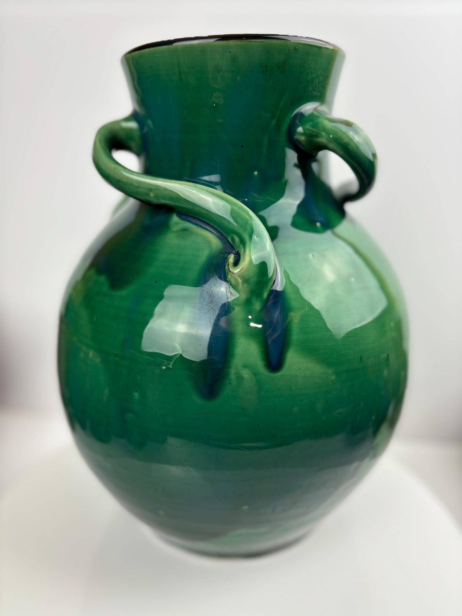 Antique Art Nouveau Large 10.25” Tall Green Vase From Lemon & Crute ...